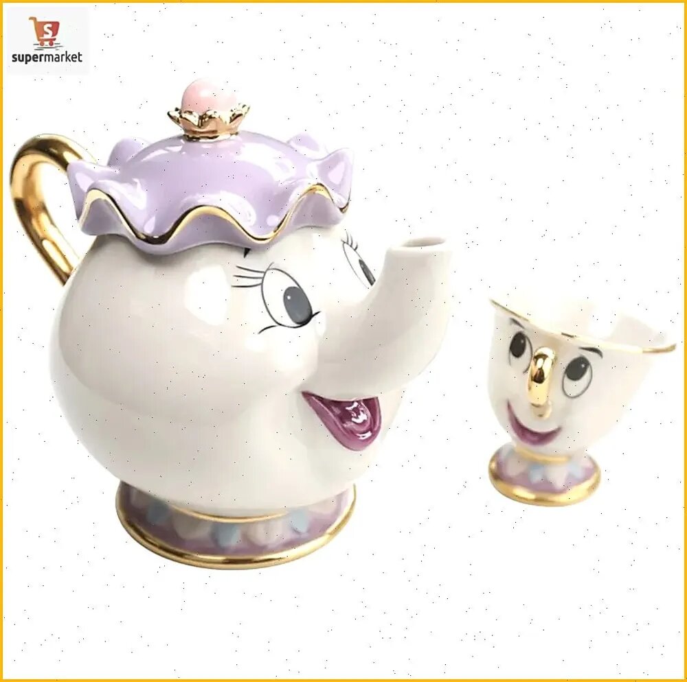 Чайный сервиз Beauty and the Beast Mrs Potts Chip Mug, фарфоровый набор на 2 персоны, кремовый