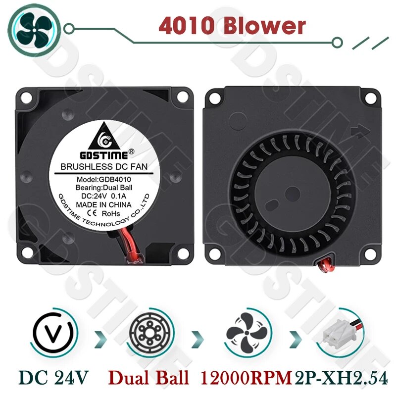 Вентилятор Gdstime 40 мм для 3D-принтера, 4010, 24В/12В/5В, турбовентилятор, 40ММx10ММ, радиальный вентилятор постоянного тока, аксессуары и запчасти для охлаждения принтера