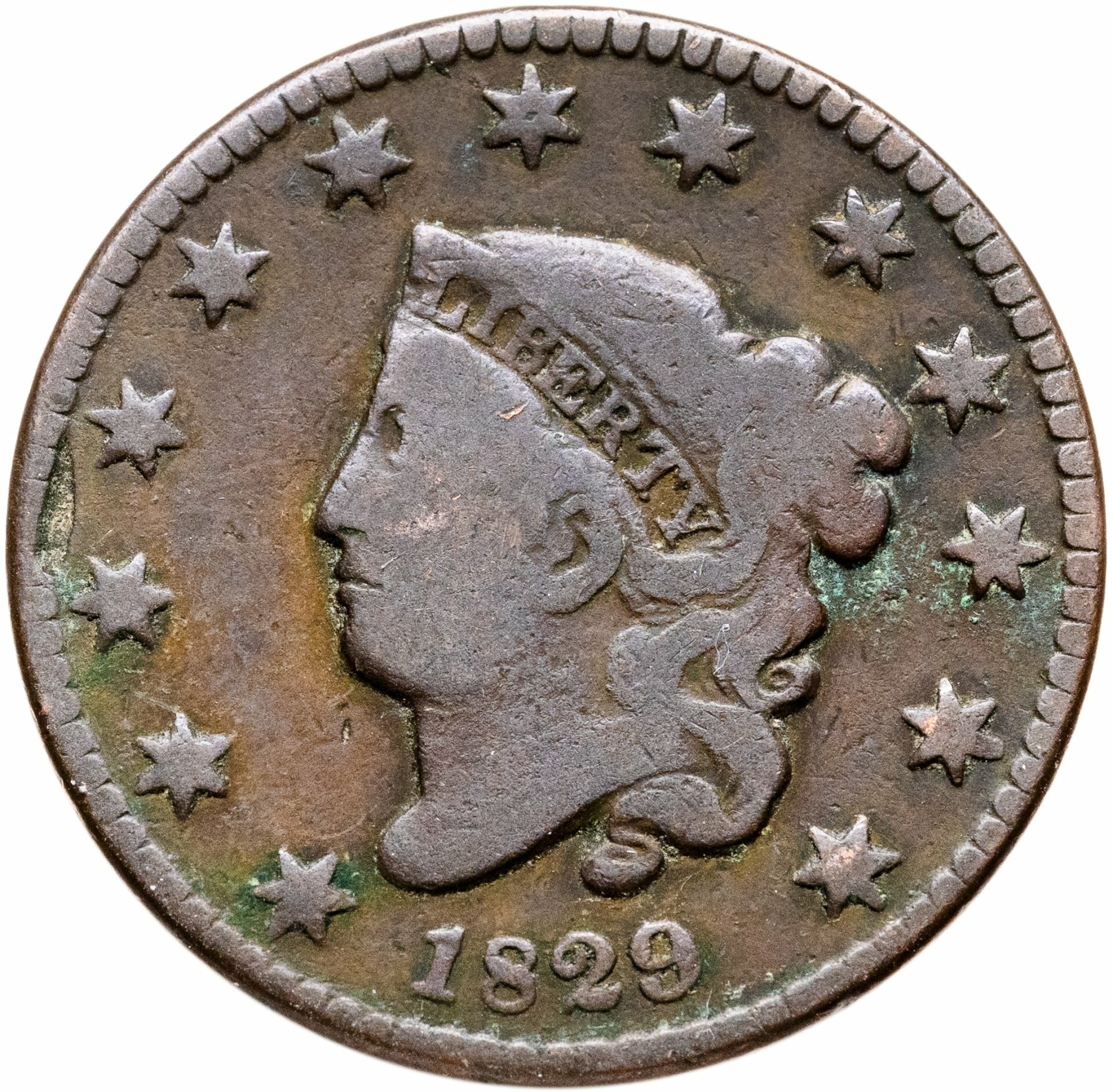 США 1 цент cent 1829, Медь, в сохранности F-VF