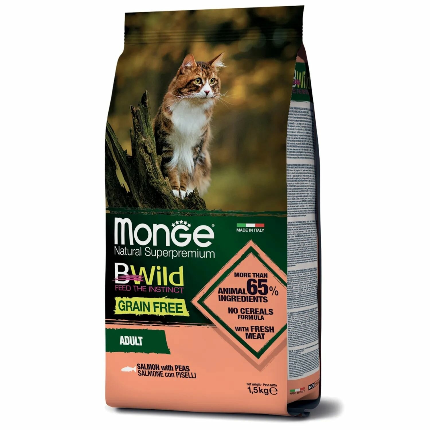 Monge Cat BWild Grain Free Сухой корм для кошек, Лосось 1.5 кг