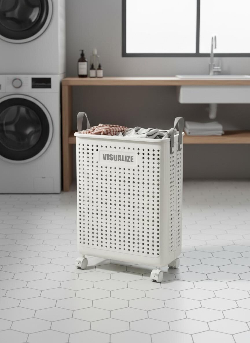 Корзина для белья B06M, складная, прямоугольная, белая, пластиковая, вместительная,37.7*22*45.4CM