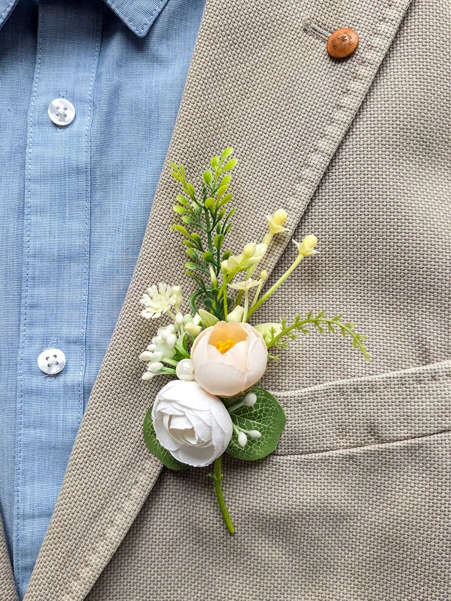 Бутоньерка для жениха для костюма пиджака или на рубашку, на булавке, свадебный цветок