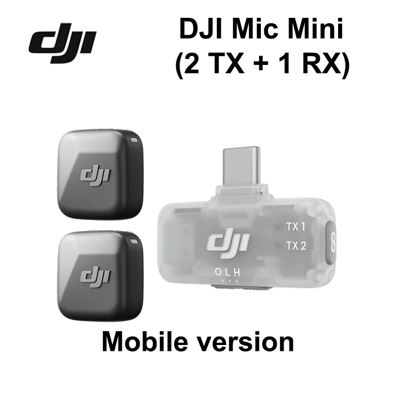 DJI Микрофон для мобильного устройства DJI Mic Mini(2 TX + 1 RX)Mobile version , Высококачественный звук, стабильная передача, активное шумоподавление, две регулируемые передачи, Автоматический ограничитель, взрывозащищенный звук, прозрачный, черный