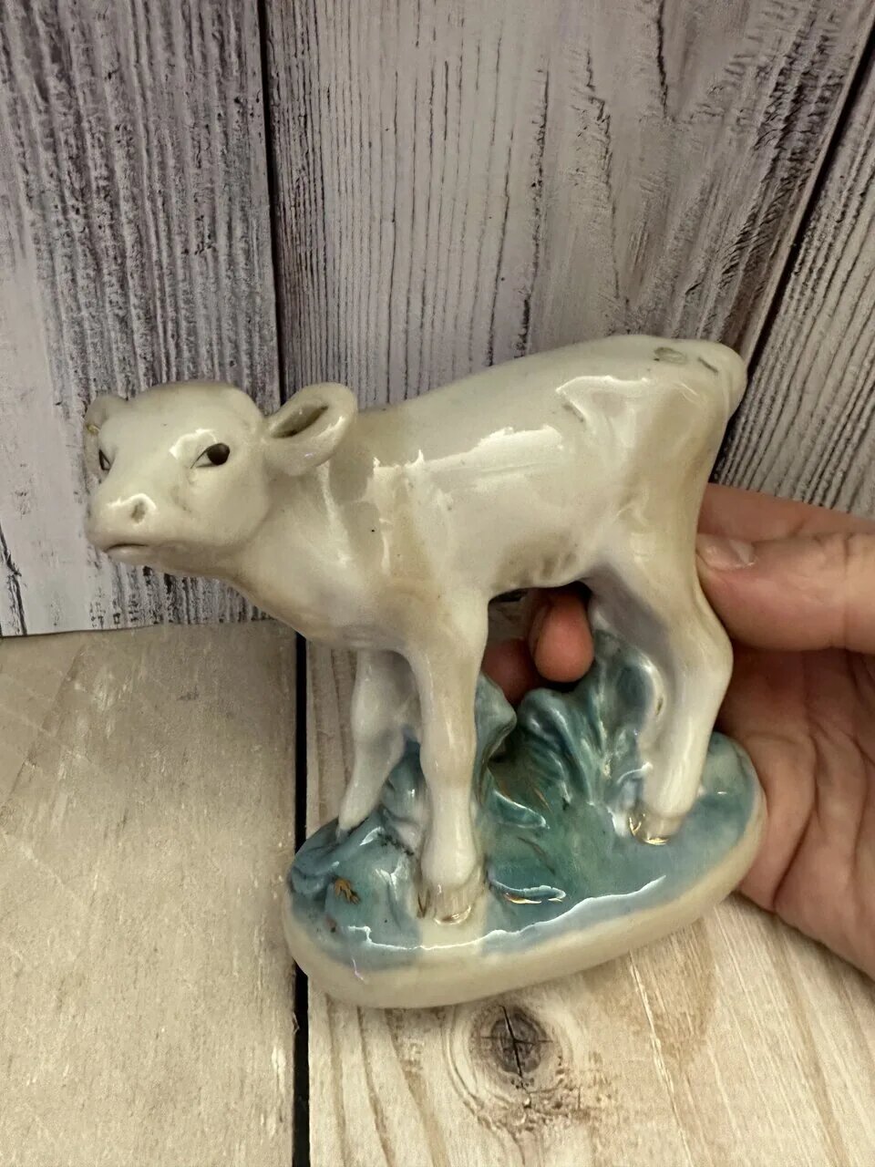 Cтатуэтка Коровка Старинный Гжель Ссср 1960 годы Фарфор винтажная Авторская