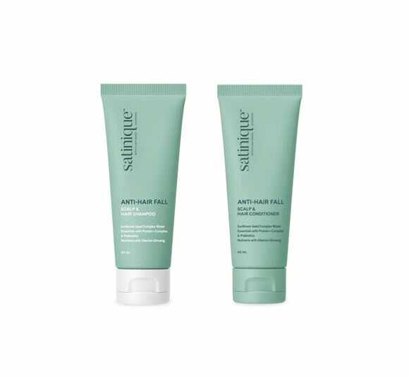 Дорожный набор SATINIQUE: Шампунь (40мл) и кондиционер (40мл) против выпадения волос; AMWAY