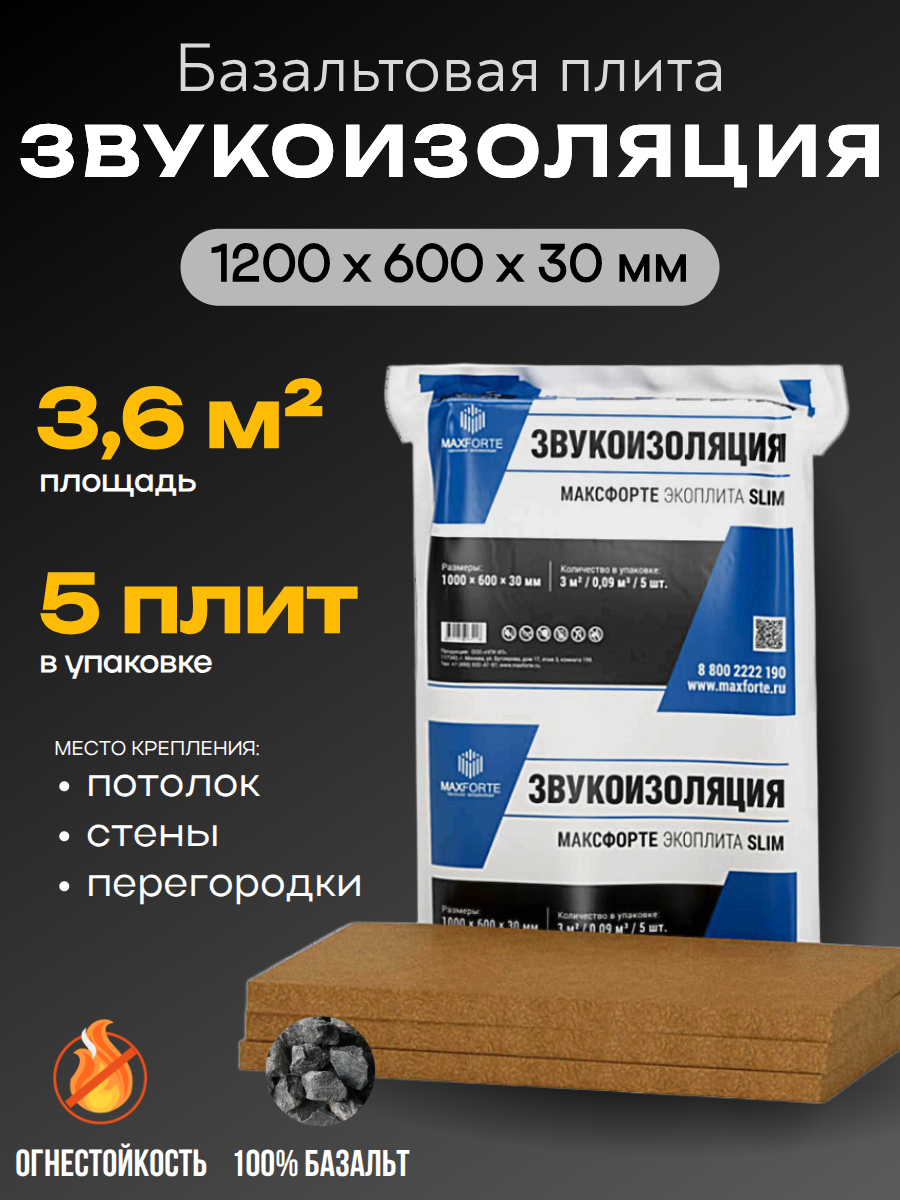Звукопоглощающая плита МаксФорте ЭКОплита Slim (3,6 м²)