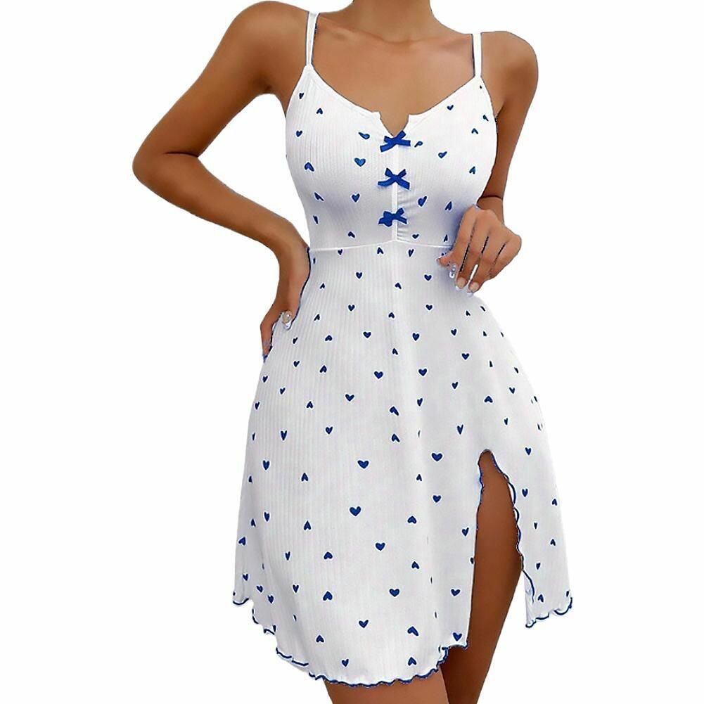 Женское модное платье-комбинация с принтом в виде сердечек