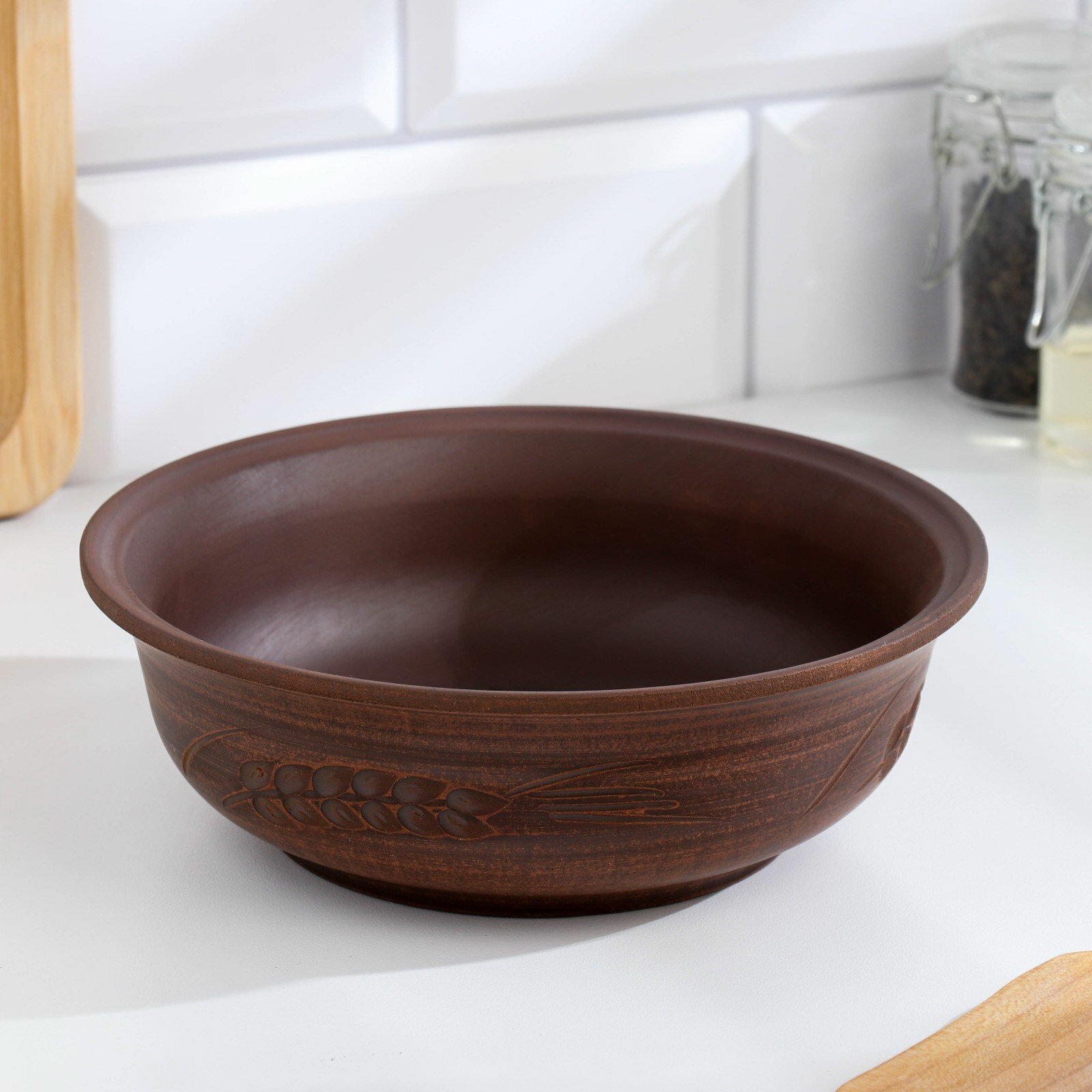 Тарелка глубокая "Колос", 700 мл, 18x6 см, красная глина, текстура: с рельефом