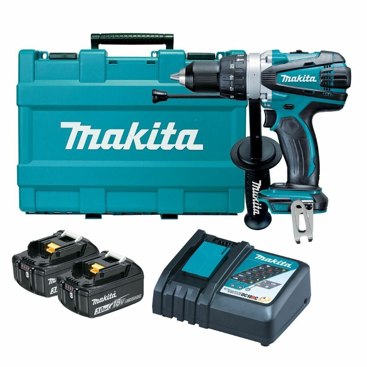 Шуруповерт аккумуляторный Makita DHP458RFE 18В 91Нм. 30000 уд/мин. (2 АКБ, З/У, кейс)