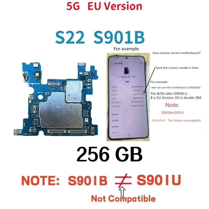 100% разблокированная материнская плата S22 Plus S906U для Samsung Galaxy 5G S22 S22 256GB S901B