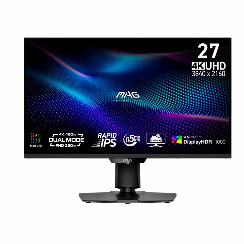Монитор MSI MPG 27" 274UPDF E16M Black IPS Mini-LED 3840x2160/1920x1080 160Hz/320Hz 0.5ms 400cd 2xHDMI DisplayPort USB-C(15W) External HAS Pivot Vesa 9S6-3CF09H-029