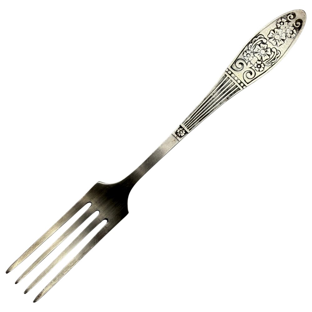 Вилка столовая "Флора", 20 см, мельхиор, 1975-1983 гг, РМЗ, Реж, СССР (2)