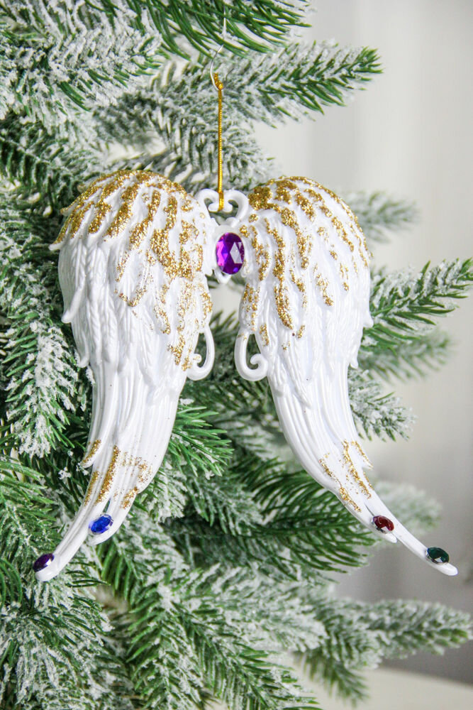 Ёлочная игрушка крылья белого ангела, пластик, 14 см, Kurts Adler T3214-2