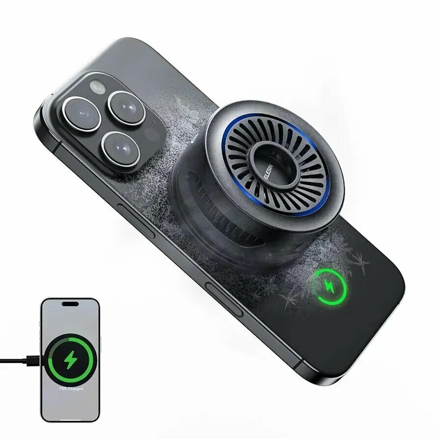 TELESIN Магнитный кулер для смартфона: охлаждение при играх/стримах, совместим с креплением на шее, MagSafe, беспроводная зарядка iPhone/Android
