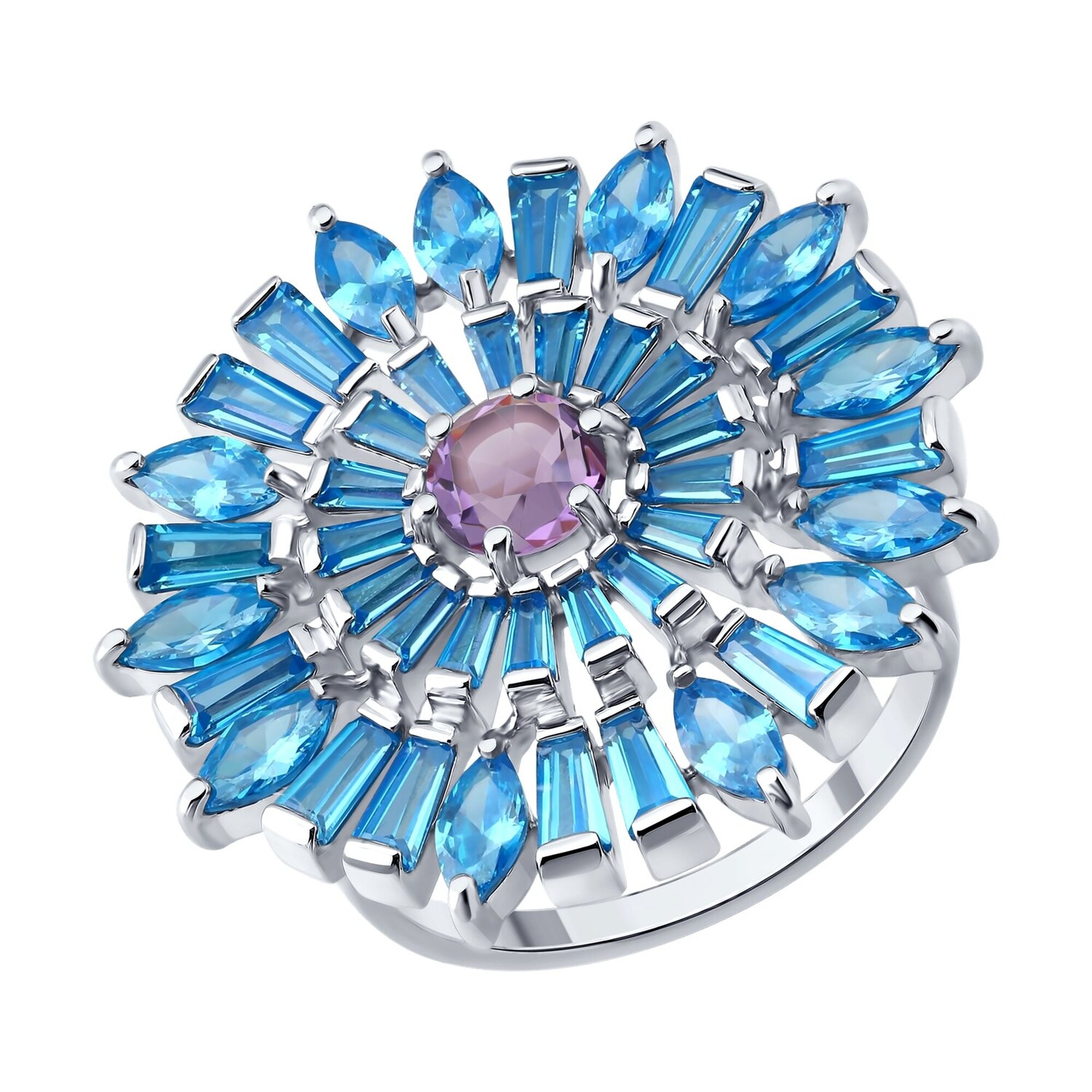 Кольцо, серебро, 925 проба, родирование, аметист, фианит