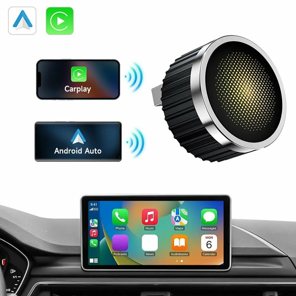 Беспроводной адаптер CarPlay и Android Auto в одном устройстве, USB-подключение, Bluetooth 5.0, голосовое управление