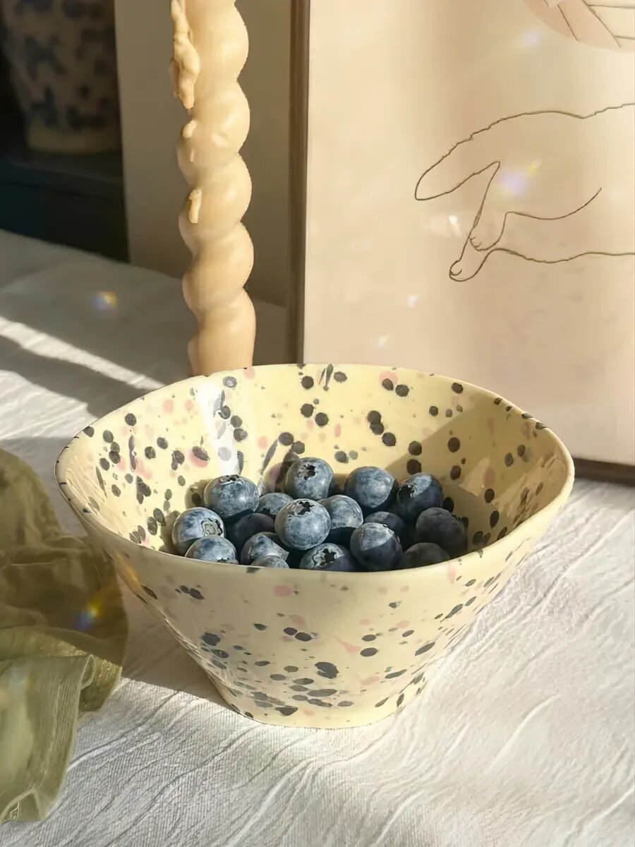 Пиала для фруктов (Тепло в руках) и сладостей 500 мл, бежевая в черную точку