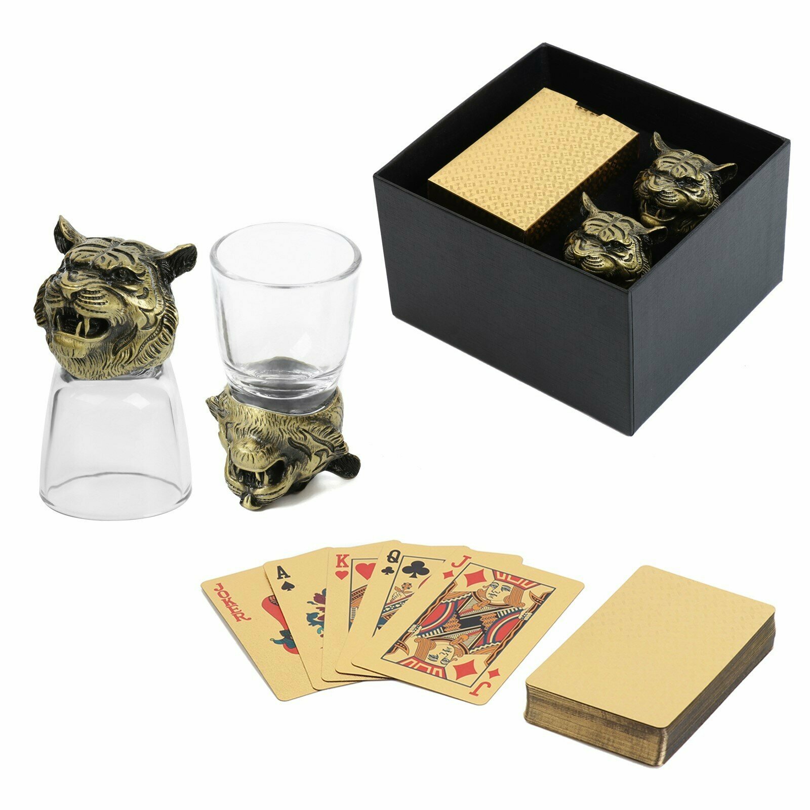 Подарочный набор рюмок-перевёртышей 3 в 1 «Тигр», на 2 персоны, рюмка 50 мл, карты