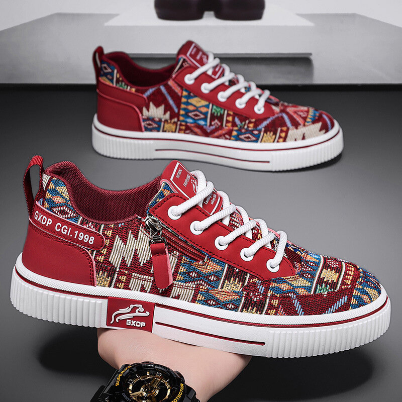 MOOCIE Мужские повседневные кеды из парусины с принтом, низкие кроссовки для студентов и подростков, удобные, универсальные, стильные спортивные кроссовки. EU:42