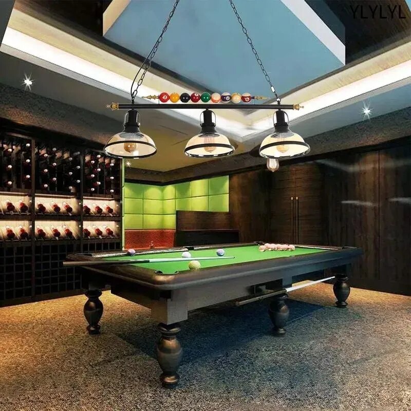 Бильярдный светильник для стола с 3 плафонами в черном цвете, ретро стиль