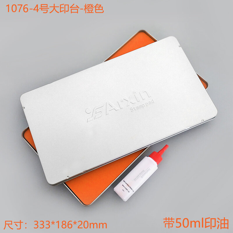 Красная прямоугольная железная коробка с штемпельной подушкой, сверхбольшой синий быстросохнущий штемпельный штамп для отпечатков рук и ног, зеленые и фиолетовые штемпельные чернила для офисного использования.