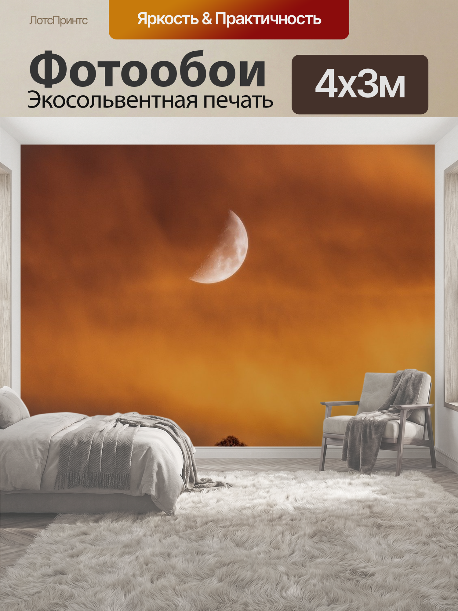 Фотообои "Луна, одинокий, уединенный" 400x300 см. экосольвентная печать