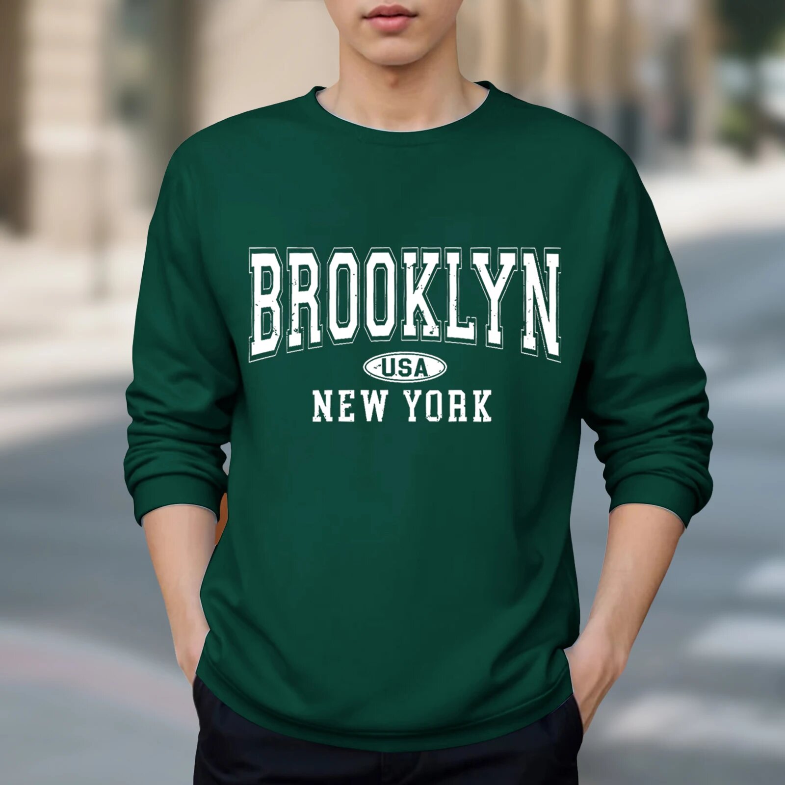 Мужская толстовка WHooHoo флисовая без капюшона Темно-зеленый, М, Dark Green