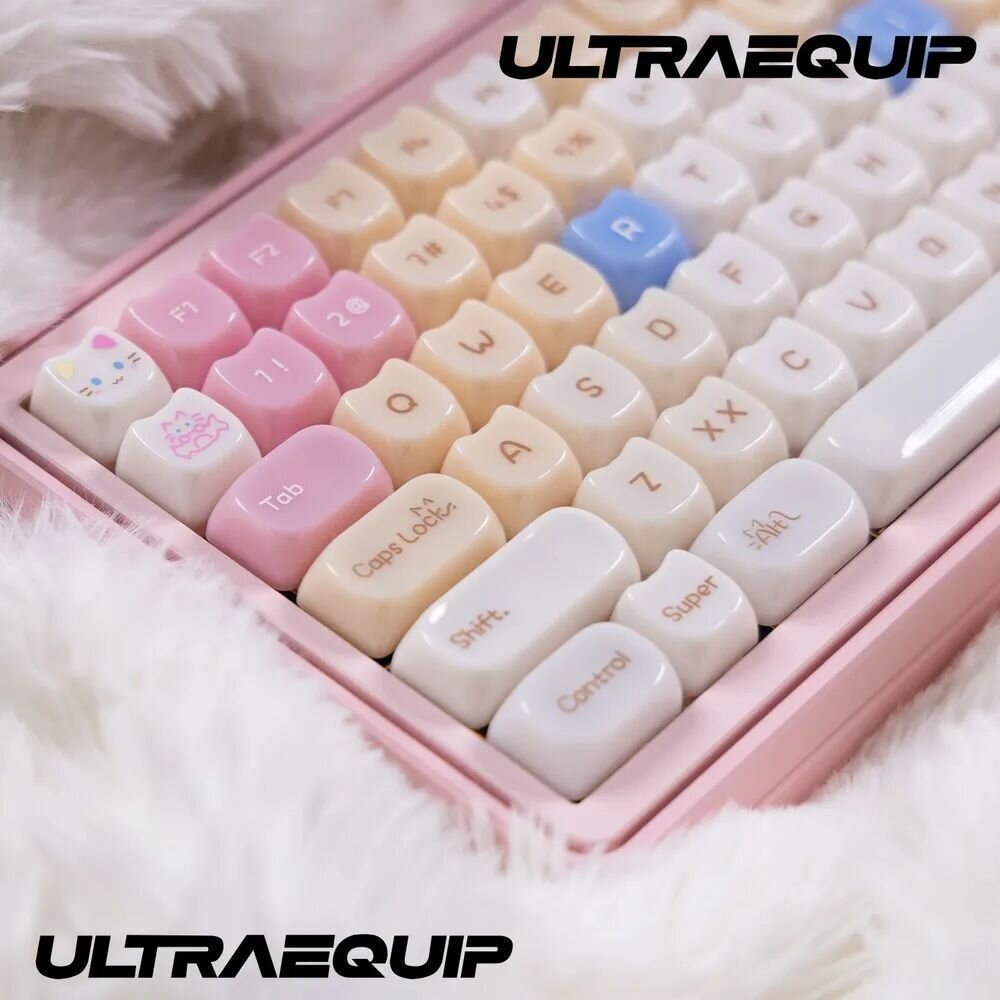 Кейкапы для механической клавиатуры - ULTRAEQUIP Набор "Фиолетовый Кристалл": 148 шт, Фиолетовые Кристаллические, Матовые Полупрозрачные, Профиль Cherry, 4-Боковая Высокая Прозрачность, для MX Switch