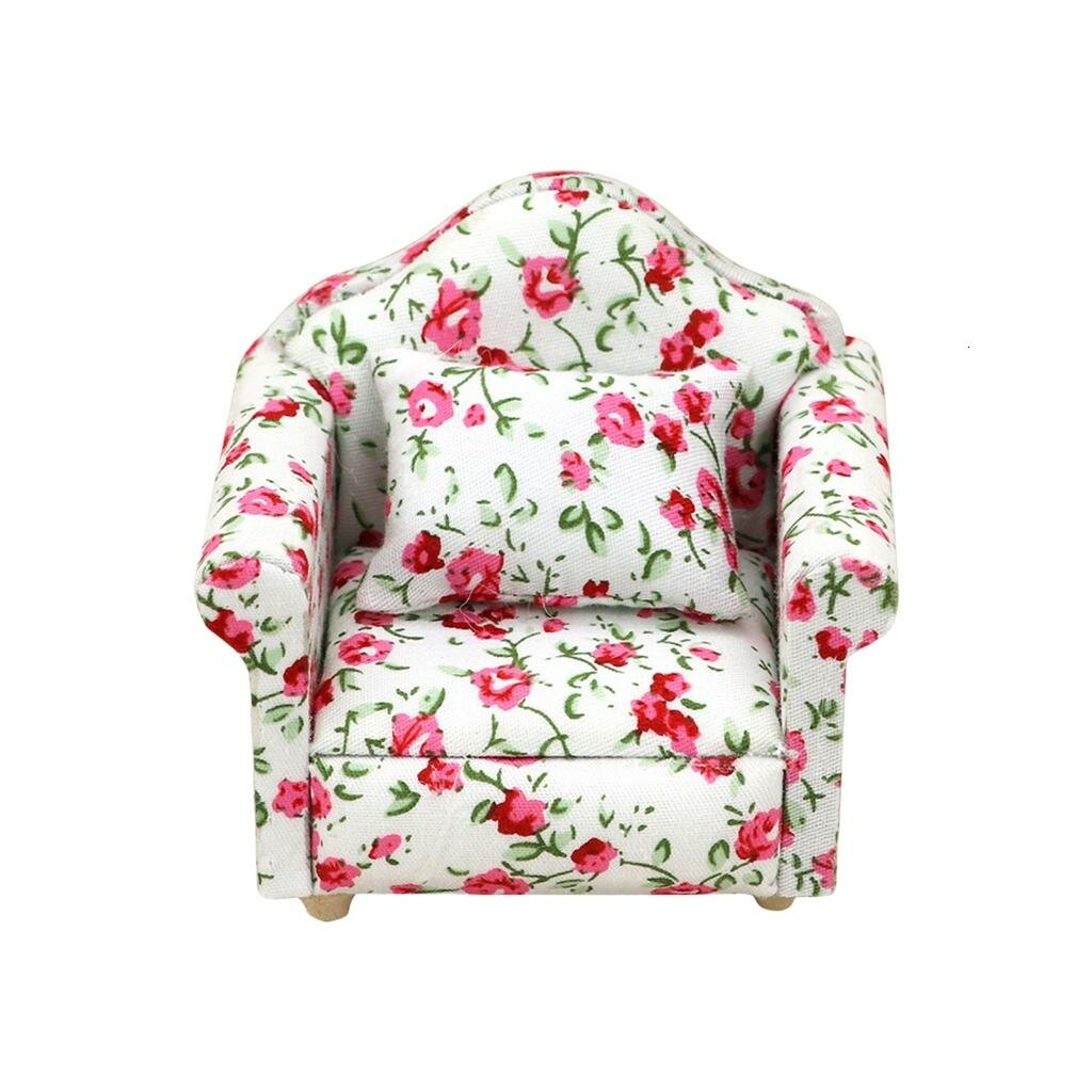 Диван для кукольного домика 1:12, Розовый цветочный