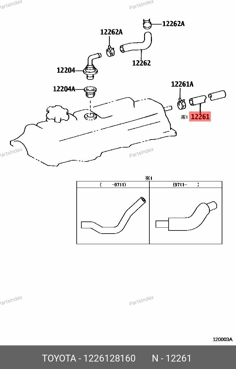 Шланг вентиляции картерных газов, TOYOTA 1226128160
