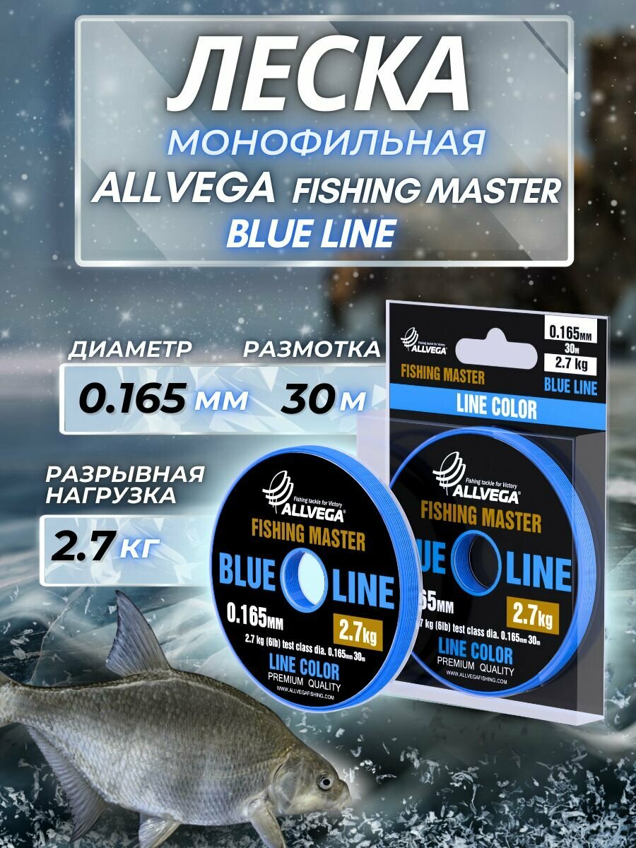 Леска для зимней рыбалки Fishing Master 0.165мм 30м 2.7кг голубая