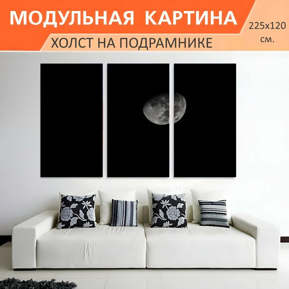 Модульная картина на холсте "Черное и белое, ночь, темный" триптих на подрамнике 225х120 см. для интерьера