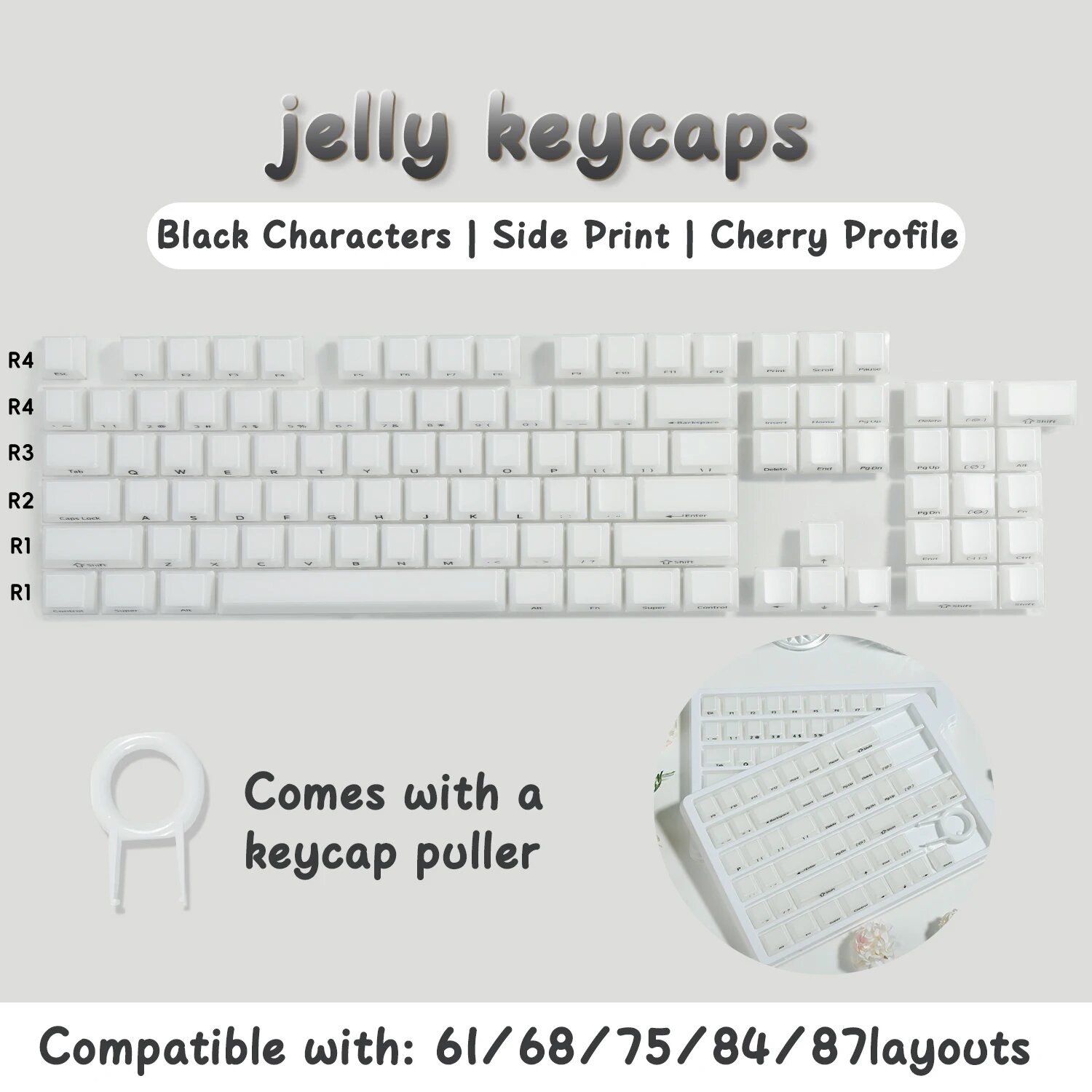 TROVANCO Jelly 2.0 Силиконовые Кейкапы для Механических Клавиатур Cherry MX 100 Black Characters