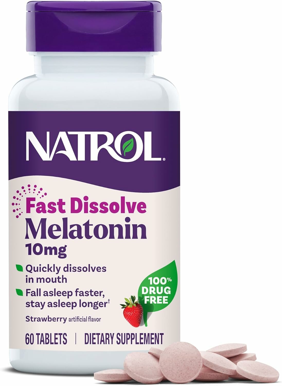 Natrol Melatonin Мелатонин, быстрорастворимые, клубника, 10 мг, 60 таблеток