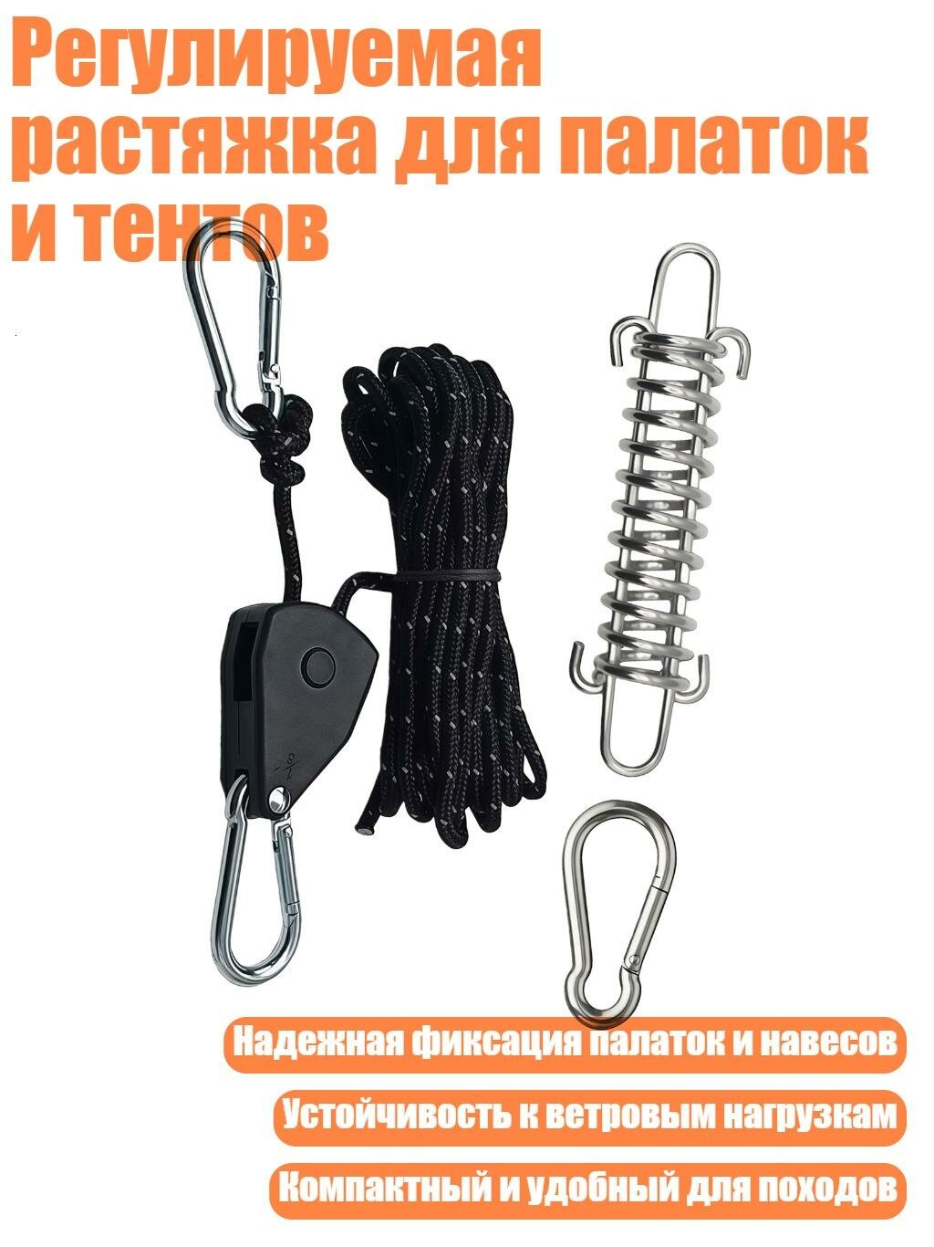 Регулируемая растяжка для палаток и тентов, Черный