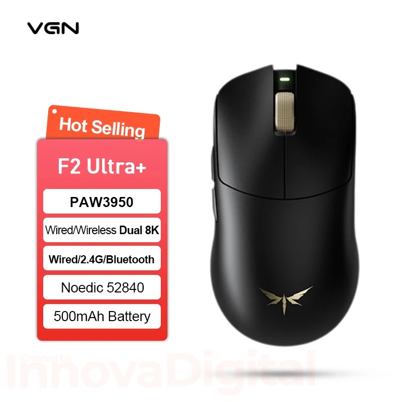 VGN Dragonfly F2 Ultra+ Black, PAW3950, 8K, Bluetooth, 500mAh