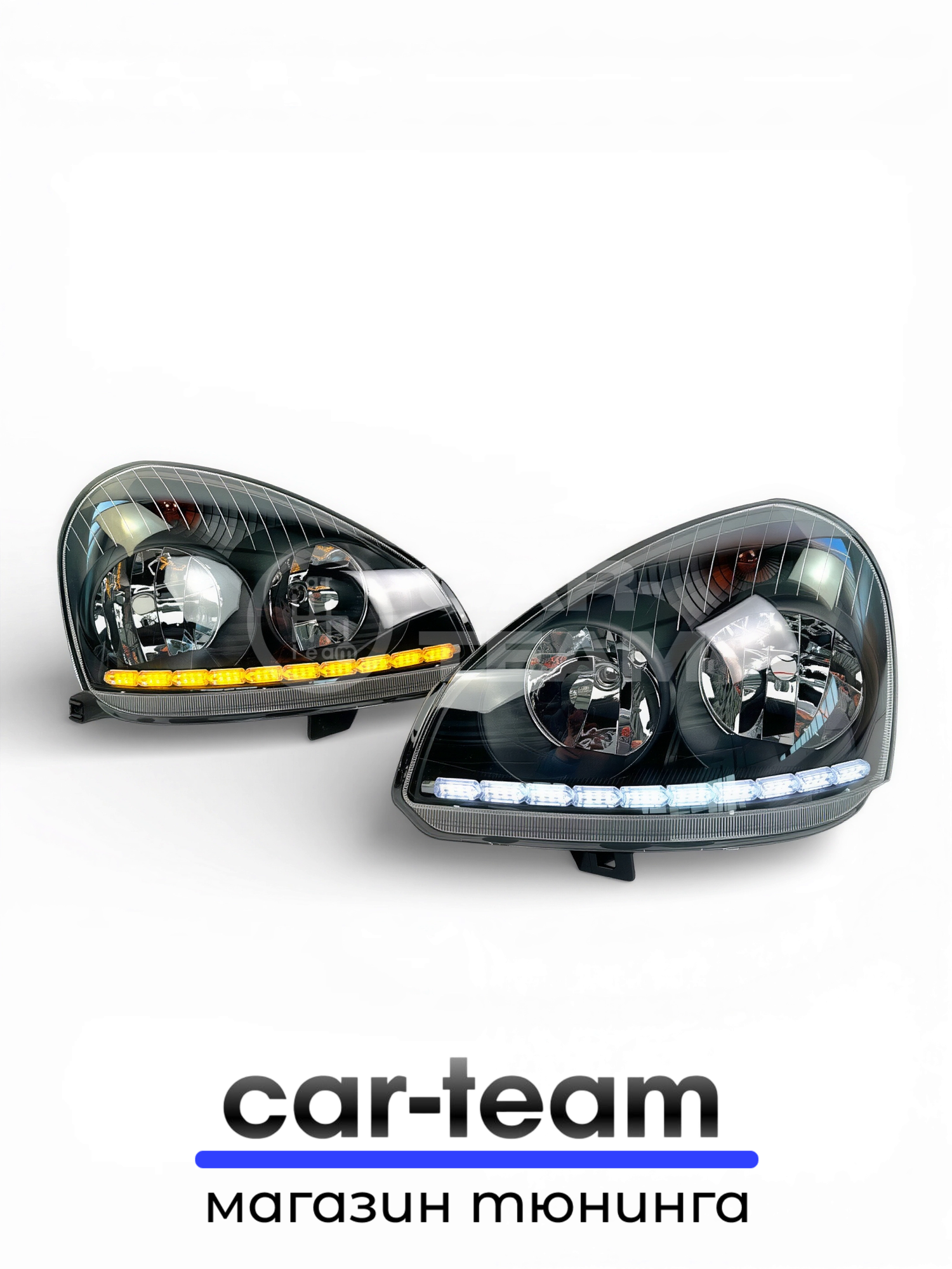 Фары Лада Приора передние с ДХО и поворотниками аля-лексус, черная маска