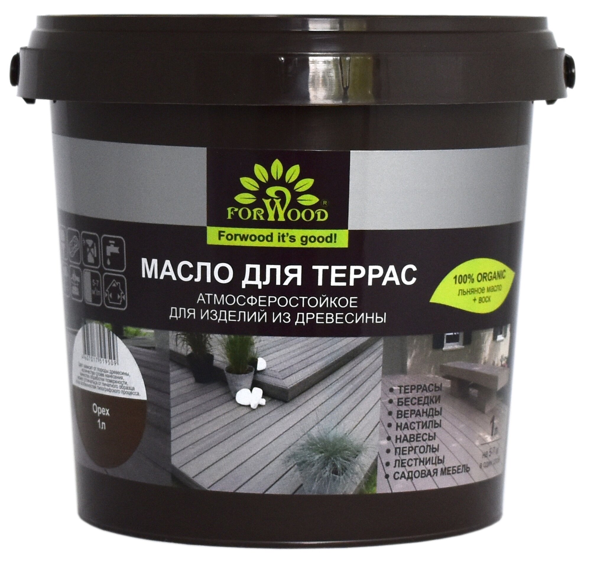 Масло для террас FORWOOD, атмосферостойкое для изделий из древесины, орех 1 л