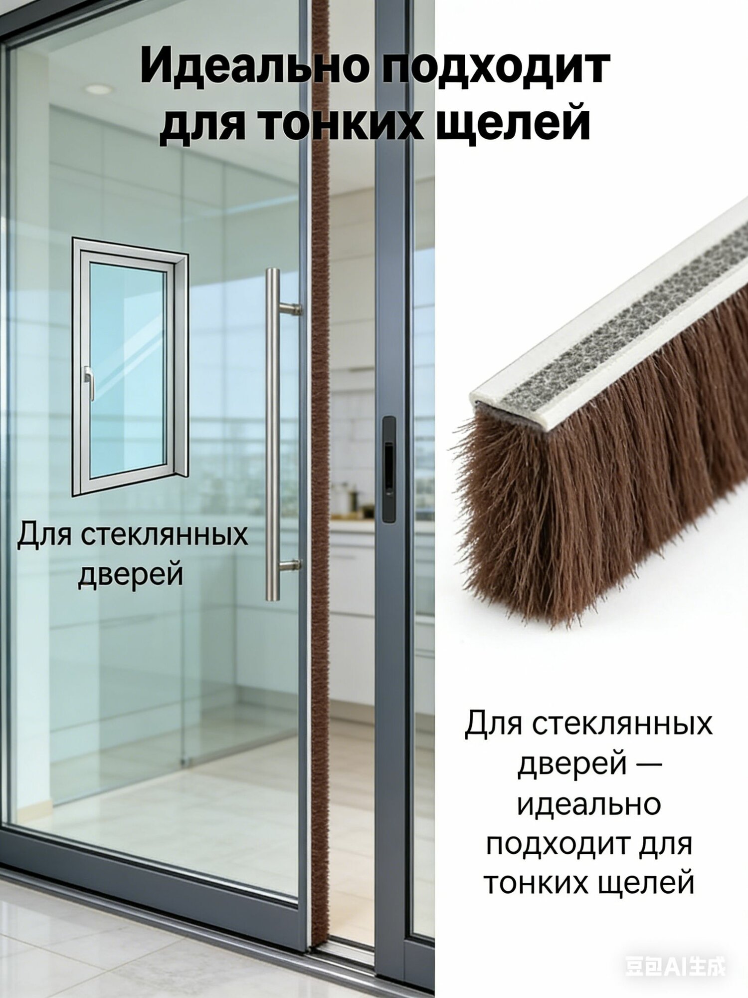 Щеточный уплотнитель самоклеящийся для шкафа-купе и раздвижных дверей, коричневый, для защиты от пыли и щелей