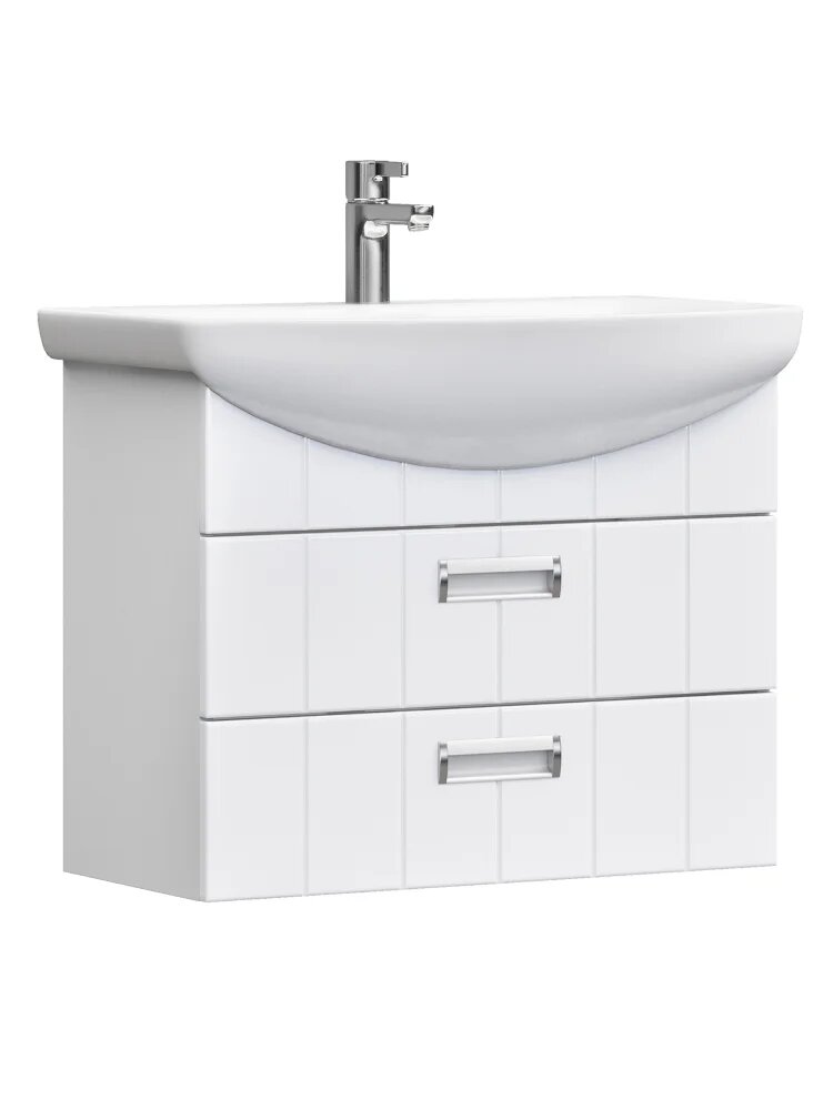 Тумба с раковиной Vigo Diana 60 подвесная, 61 см, белая, глянцевая, из МДФ, с ящиками, раковина для ванной фарфоровая, полукруглая, встроенный слив-перелив, с сифоном