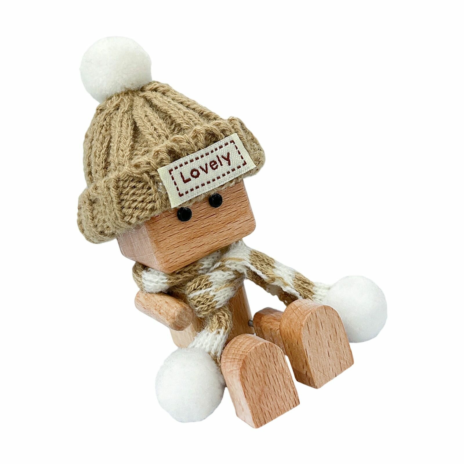 Деревянная фигурка качающегося человечка с вязаной шапкой Санты и шарфом декор для авто