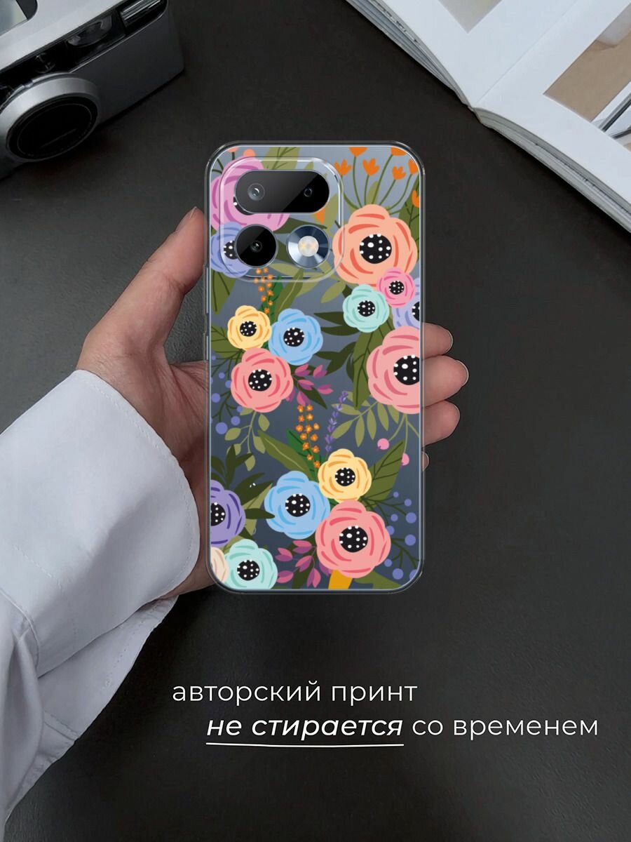 Чехол на Realme 16 Pro / Реалме 16 Про с принтом Pattern of colored flowers, прозрачный — фото 1