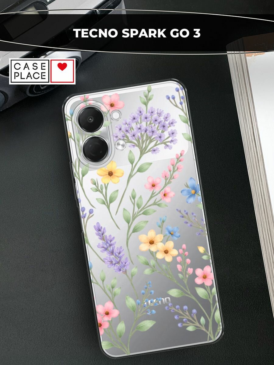 Чехол на Tecno Spark Go 3 / Текно Спарк Го 3 с принтом Весенние цветения, прозрачный