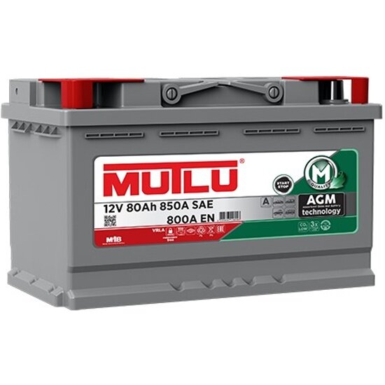 Аккумулятор Mutlu AGM. L4.80.080. A, 315x175x190, обратная полярность, 80 Ач