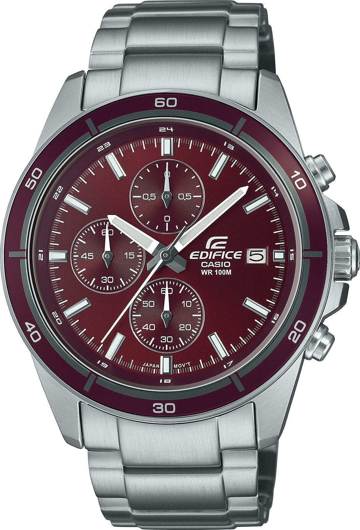 Наручные часы CASIO Edifice, серебряный, красный — фото 1