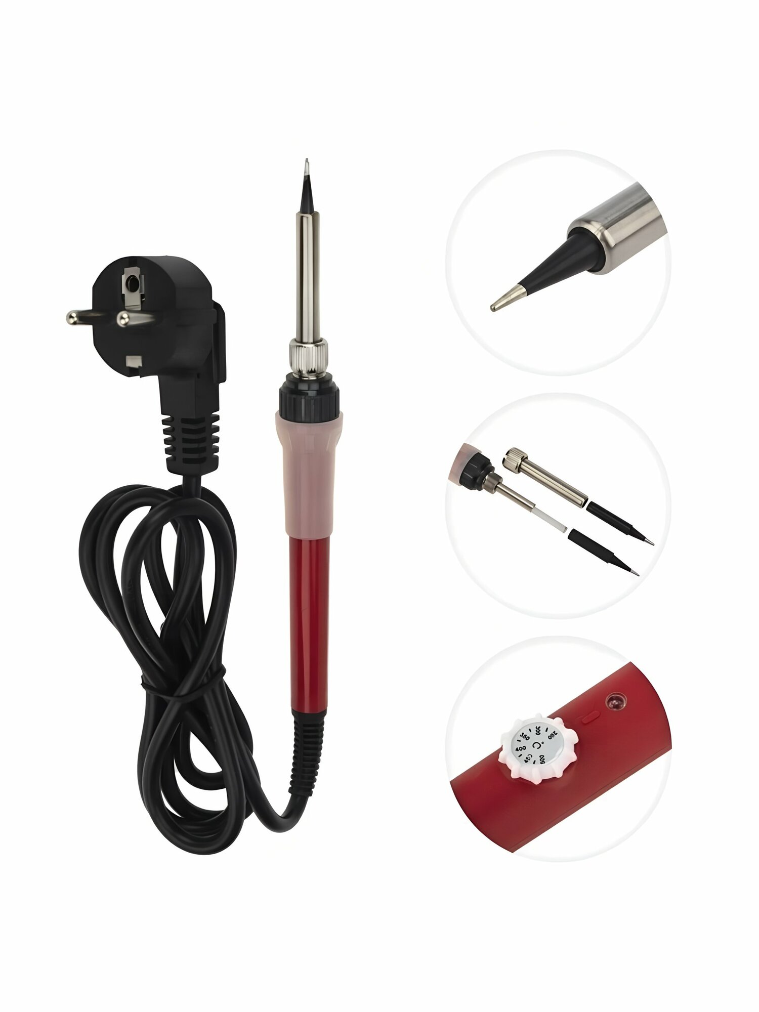 Паяльник сетевой, 60 Вт, 230 В, рукоятка пластик, запасной, с керамическим нагревателем, регулировка температуры, Rexant, Japan type