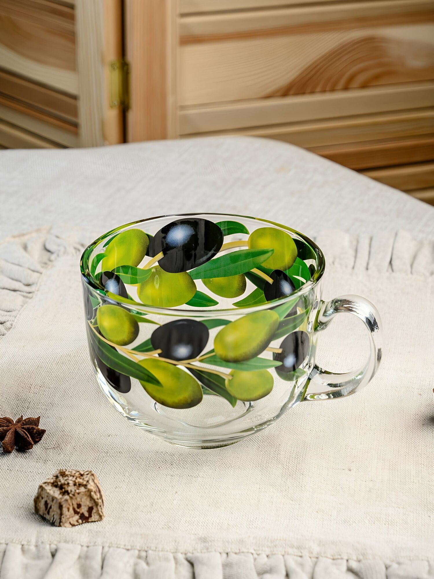 Бульонница стекло, 450 мл, с ручкой, Оливки, Декостек, 2027-Д