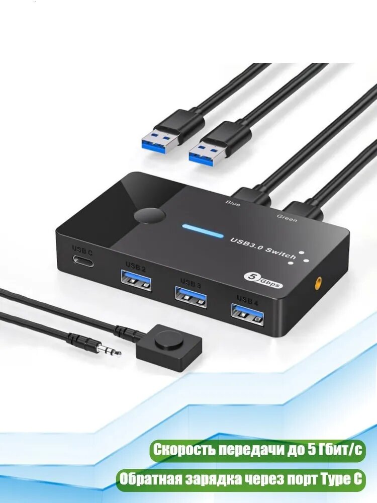 USB KVM-переключатель для 2 компьютеров с 4 портами USB 3.0