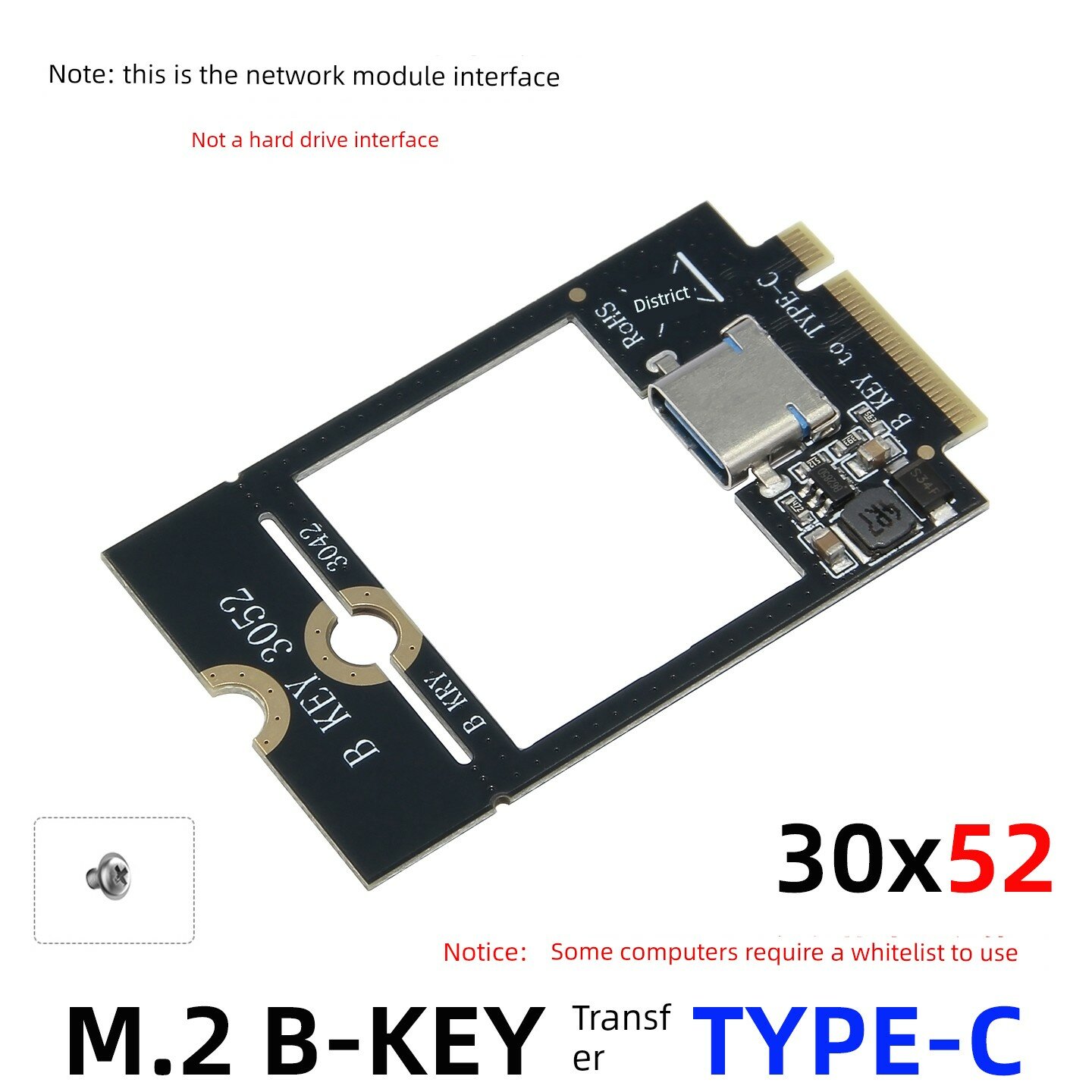Адаптер M.2 B-Key к Type-C для SSD, размеры 30x52 мм, совместимый с интерфейсом PCIe M.2