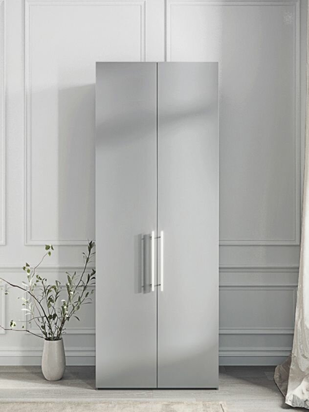 Casa Mia 90x55x210 см. Шкаф в детскую комнату распашной, 2-дверный с полками и штангой, серый, ручка рейлинг 320 мм